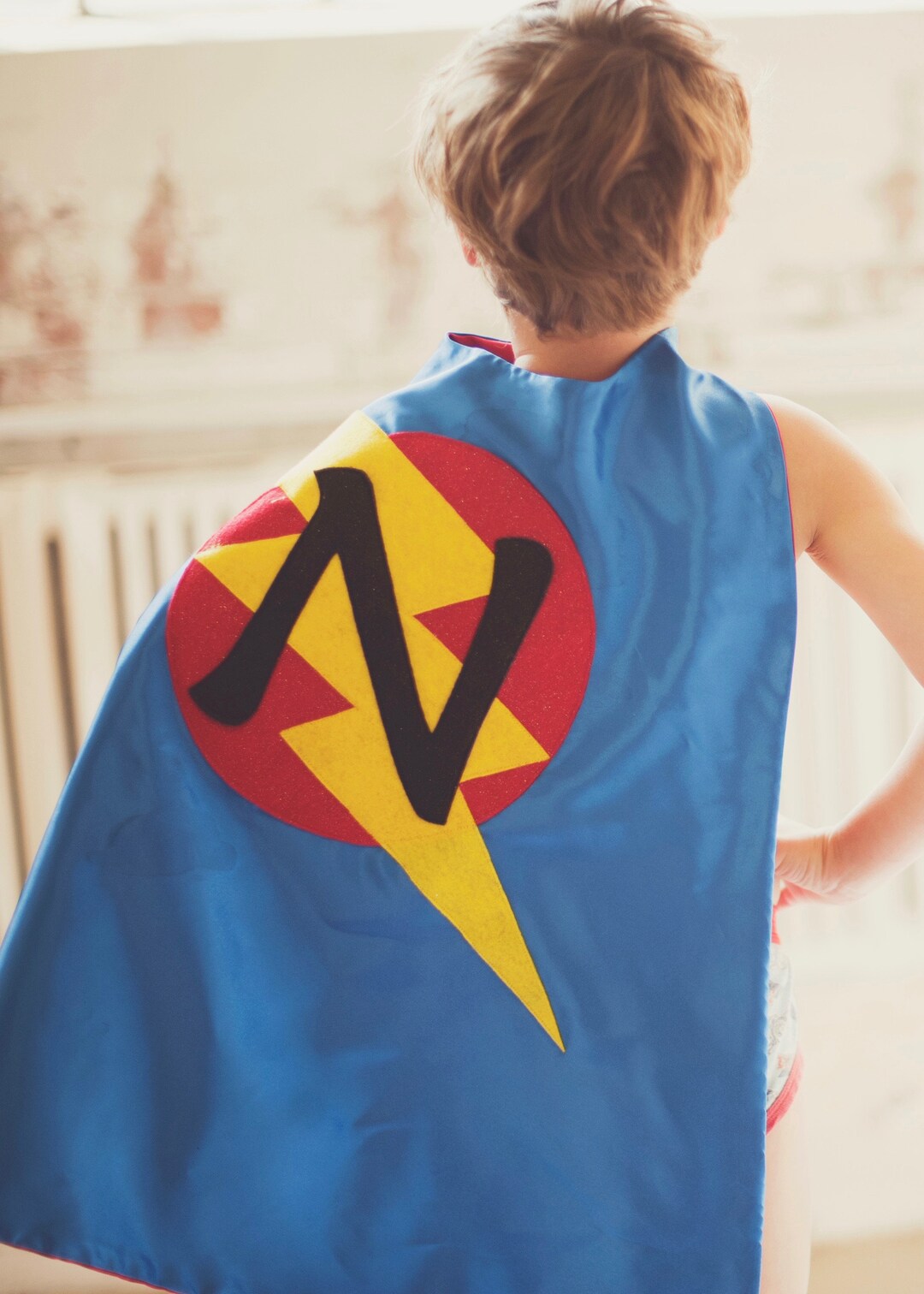 KIDS SUPERHERO Cape With PERSONALIZED Initial Red and Turquoise ...