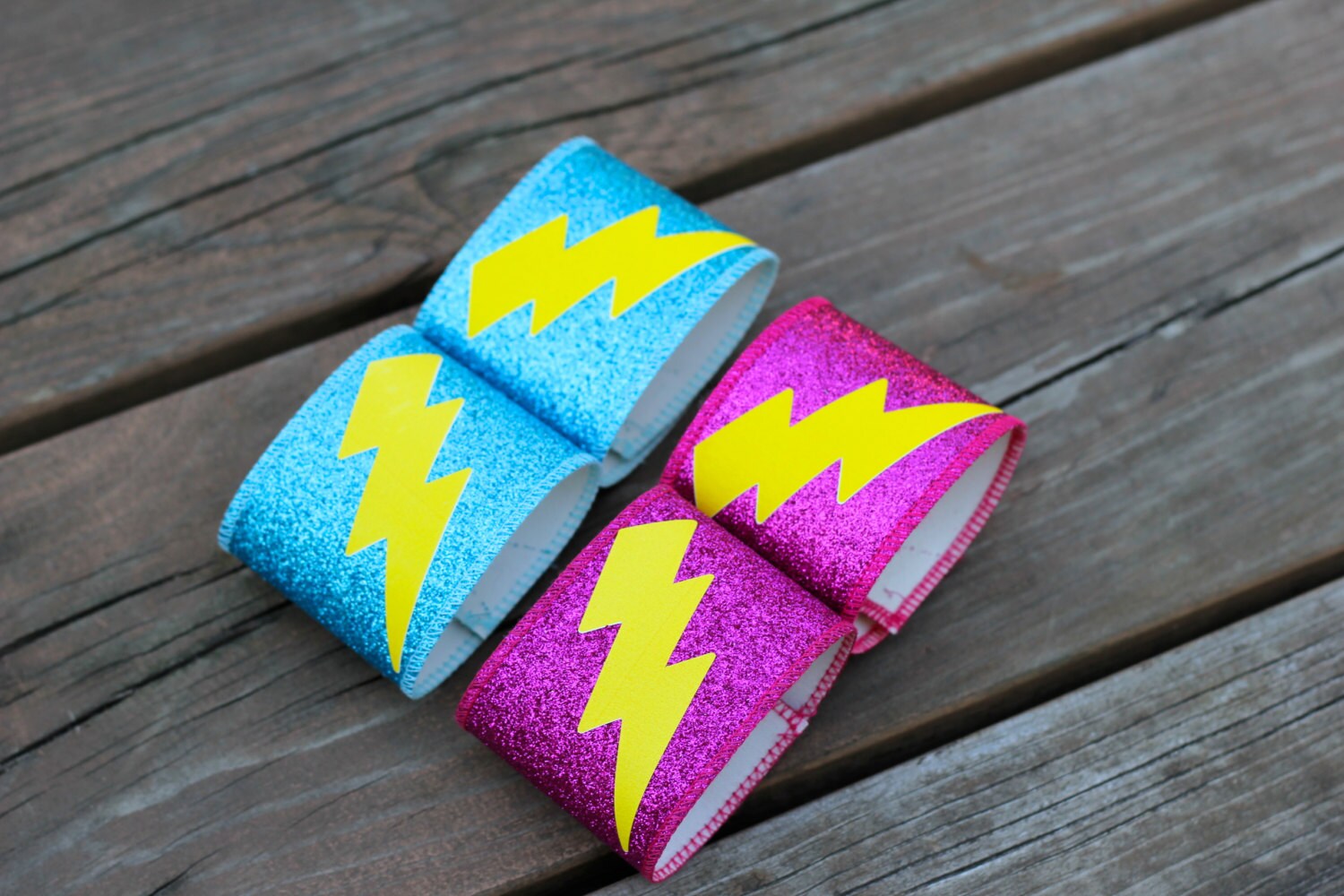 NEW SUPERHERO WRISTBANDS Big Lightning Bolt Sparkle Wrist | Etsy