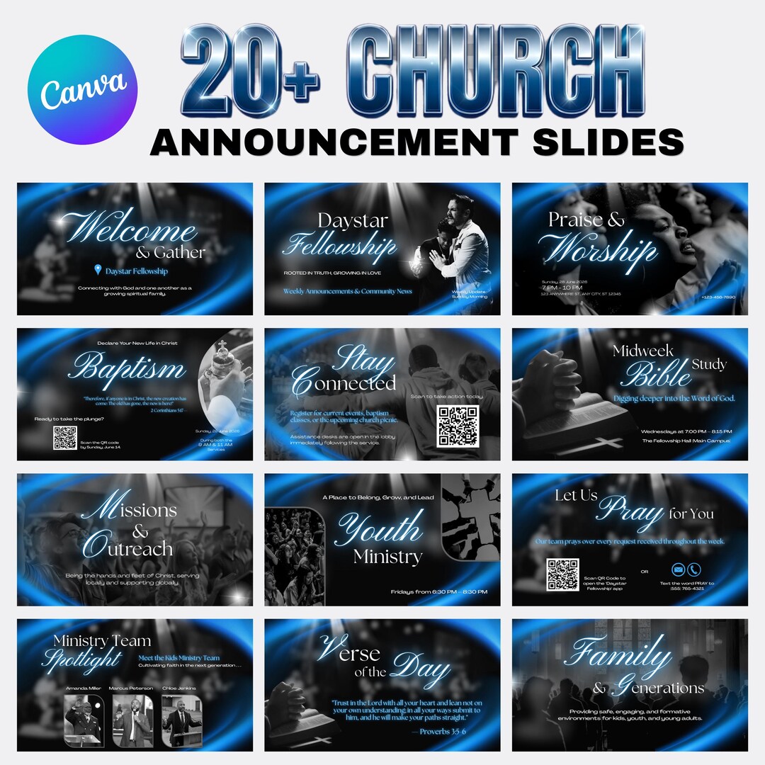 Church Announcement Slides Canva Template,livestream Church Slides ...