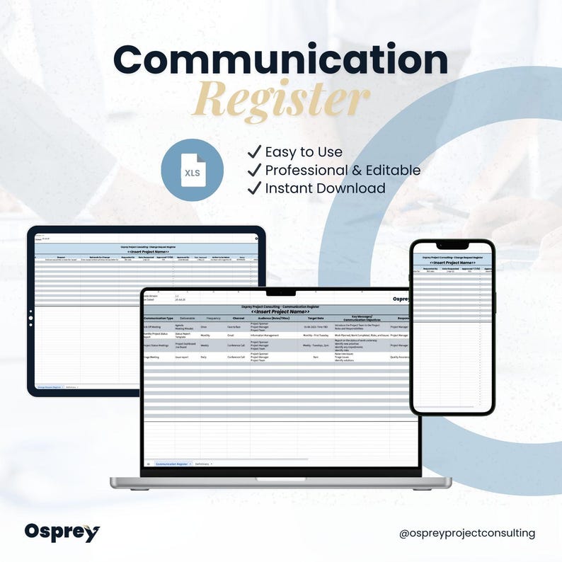 Project Communication Log Excel Template: Editable Project Tracker - Etsy