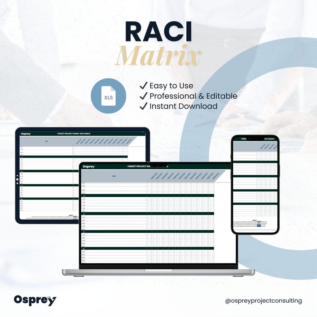 Buy RACI Matrix Excel Template | Project Roles & Responsibilities Chart ...