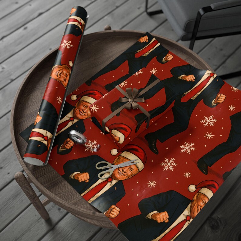 Funny Trump Dancing Christmas Wrapping Paper Santa Hat Trump Gift Wrap ...