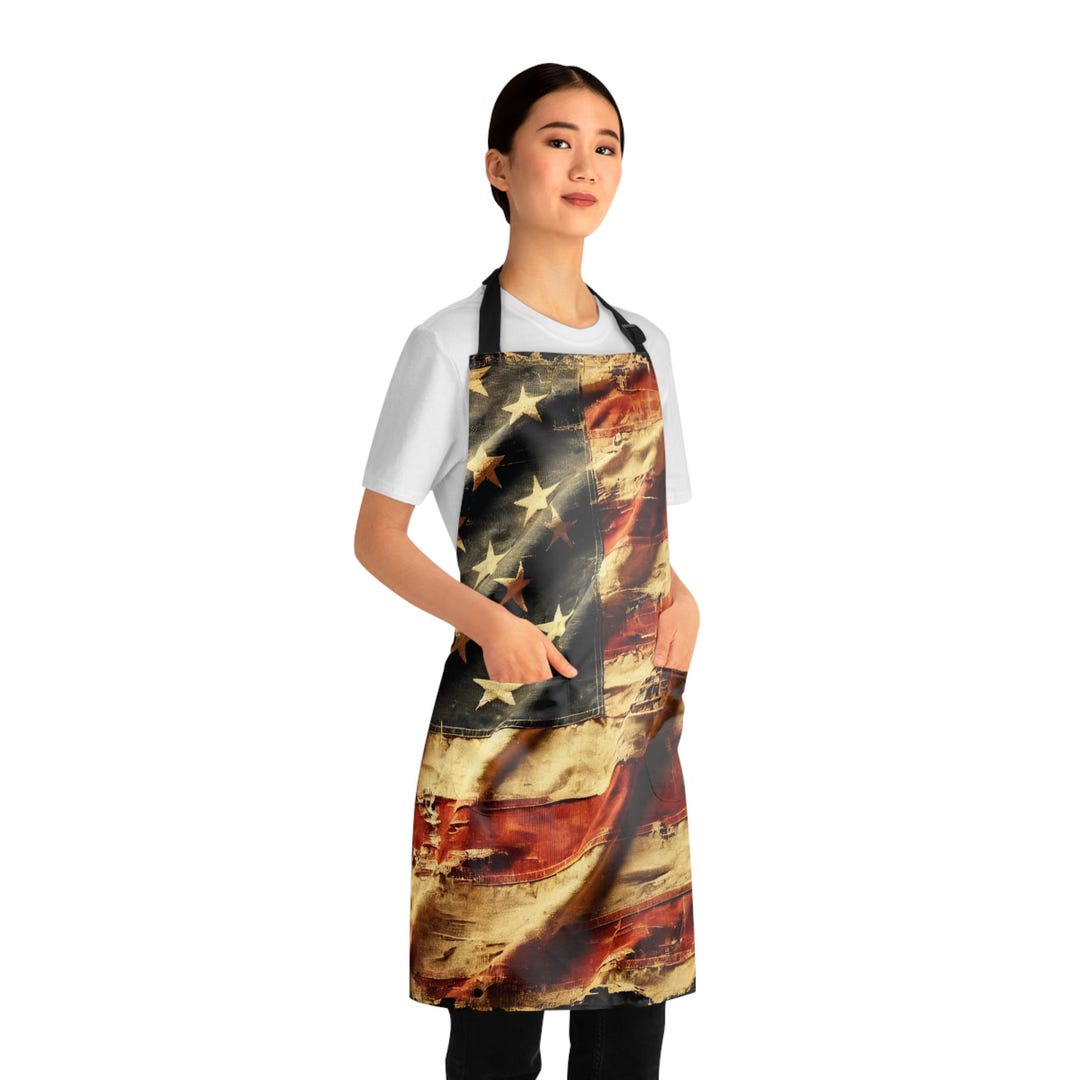 Vintage American Flag Apron Distressed USA Patriotic BBQ Cooking Apron ...