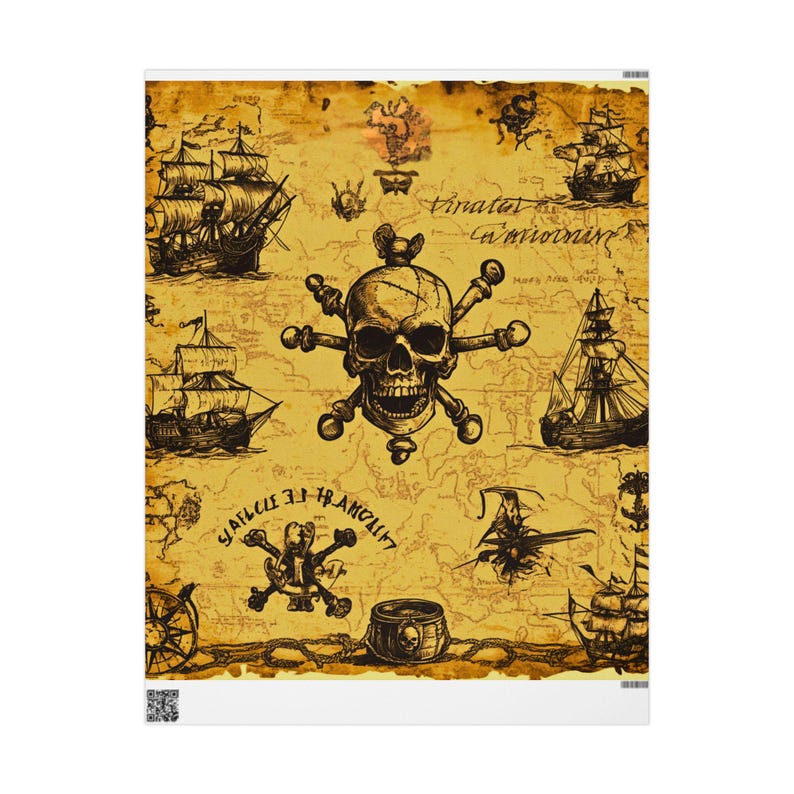 Pirate Wrapping Paper Vintage Treasure Map Gift Wrap Pirate Party Decor ...