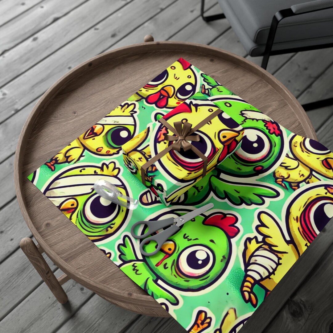 Zombie Chicken Wrapping Paper Funny Cartoon Gift Wrap for Halloween ...