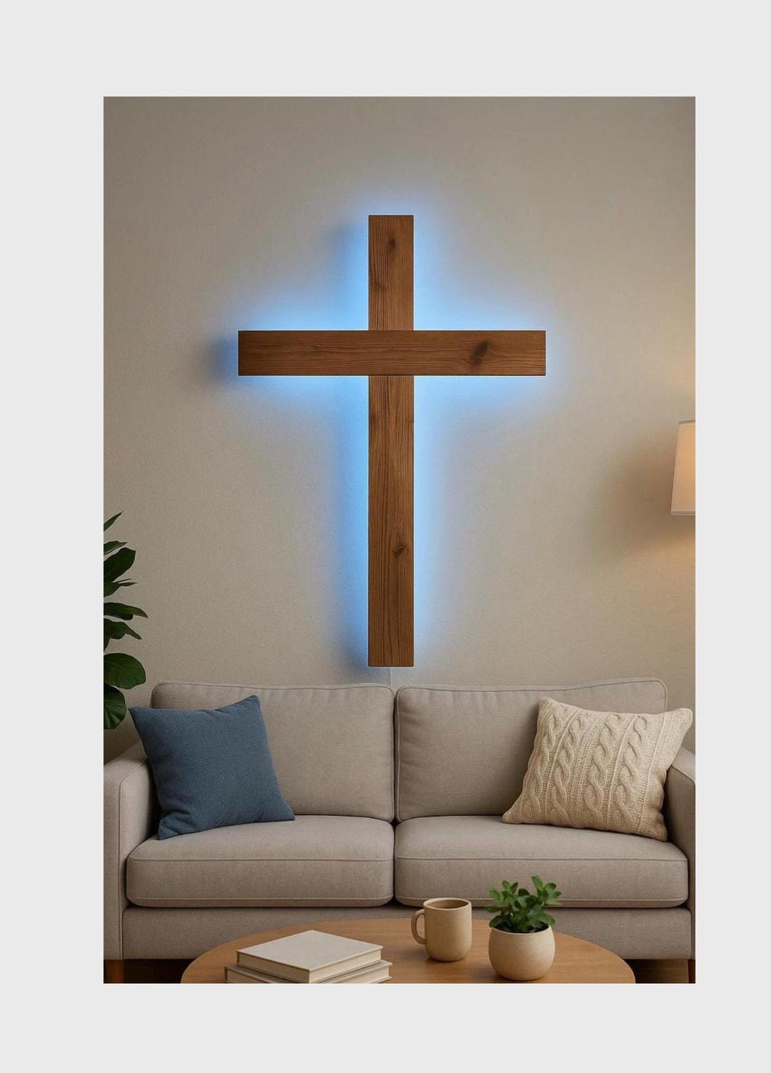Handcrafted Wooden Wall Cross – LED Backlit Glow, Christian Home Décor ...