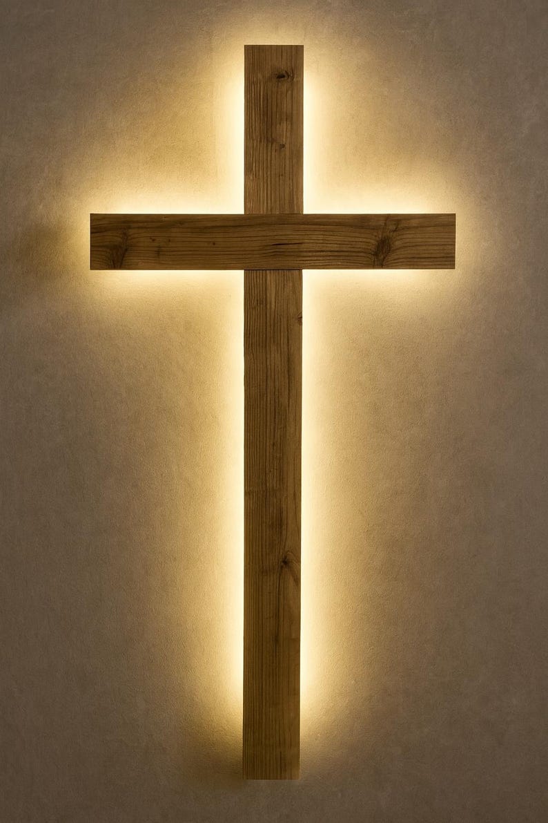 Handcrafted Wooden Wall Cross – LED Backlit Glow, Christian Home Décor ...
