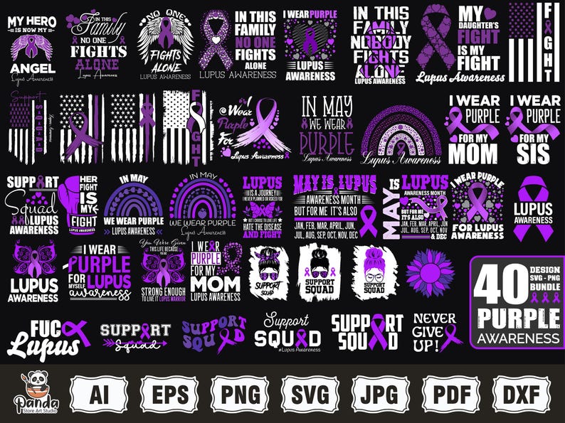 Lupus Awareness Svg Png Huge Bundle, Lupus Warrior Svg, Purple Ribbon ...