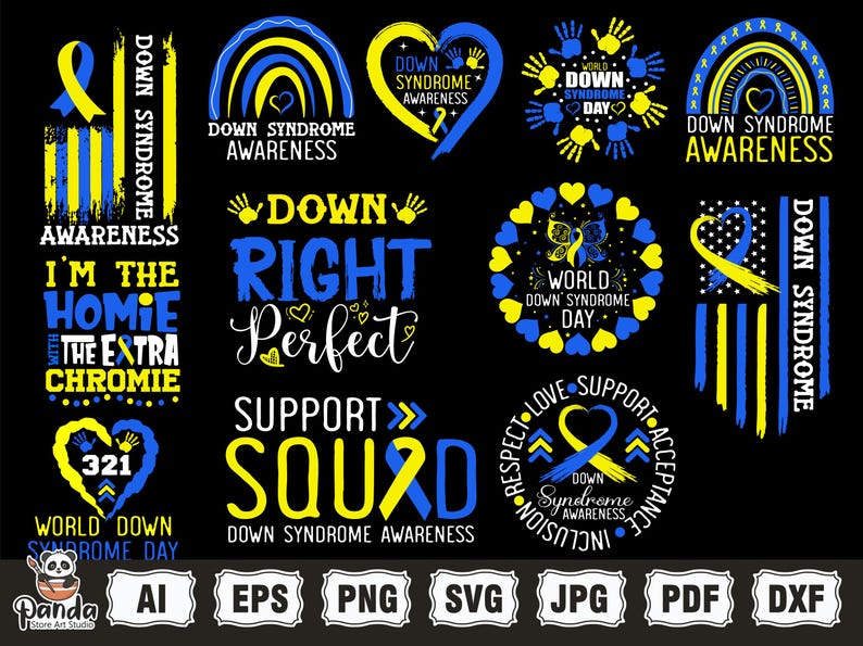 Down Syndrome SVG PNG Bundle, T21 Yellow Blue Ribbon Svg, Awareness ...