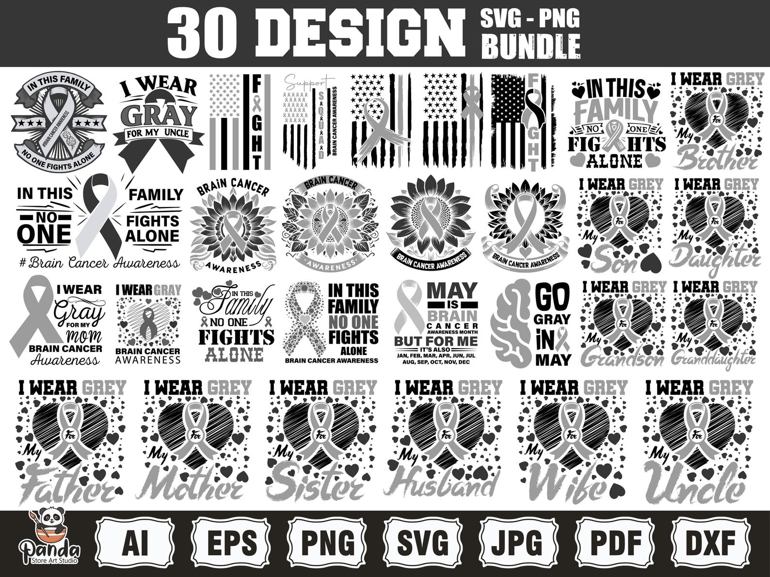 Brain Cancer Awareness SVG Png Bundle, Brain Cancer Svg, Cancer Gray ...