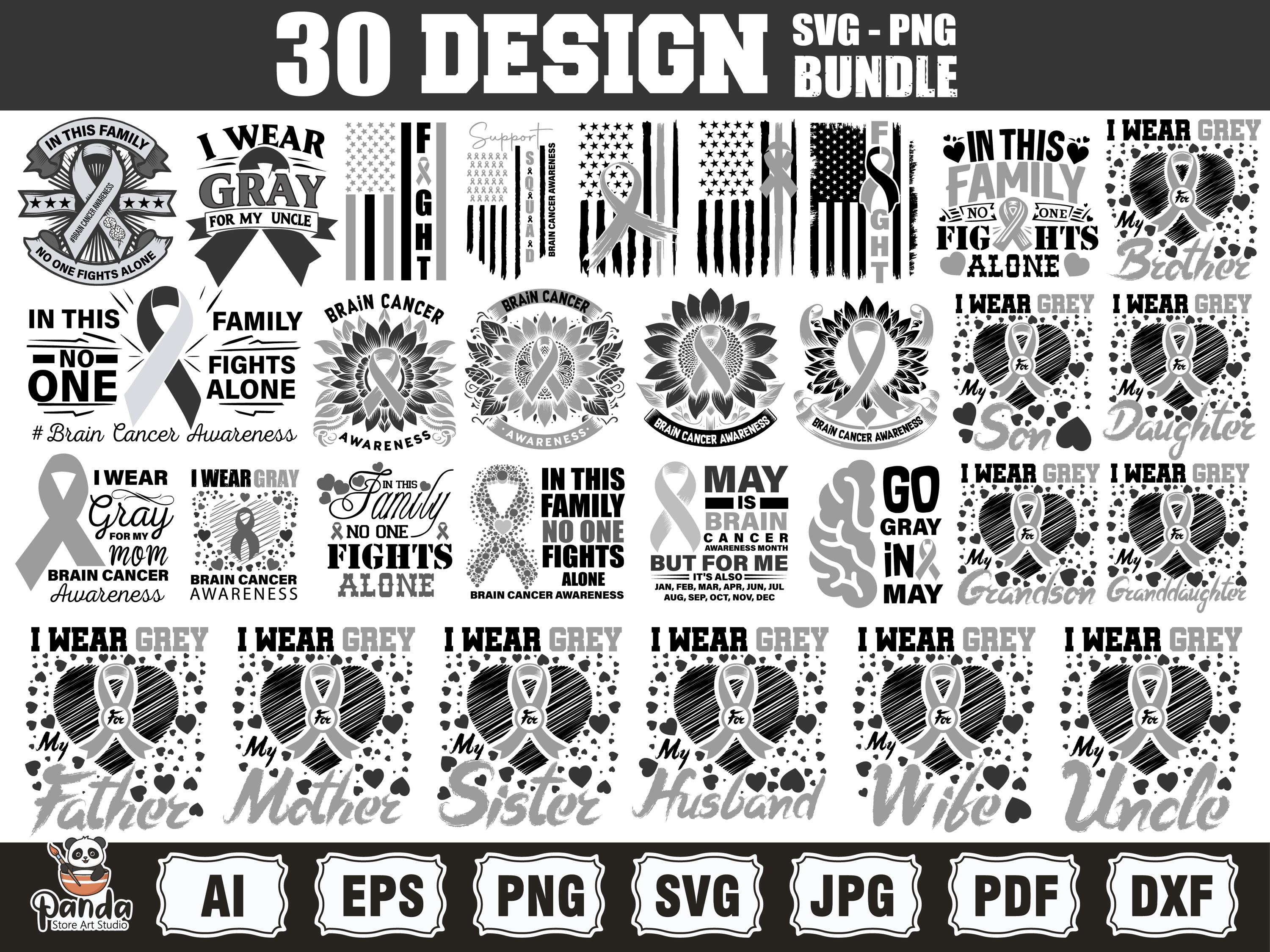 Brain Cancer Awareness SVG Png Bundle, Brain Cancer Svg, Cancer Gray ...