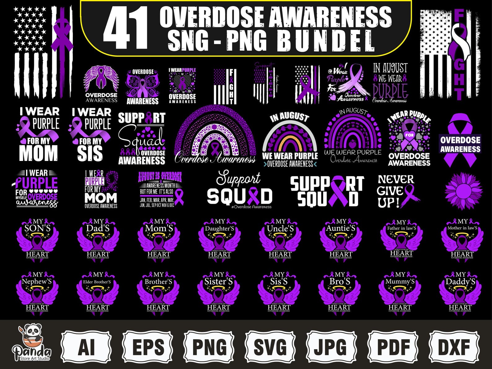 Overdose Awareness Svg Png Bundle, Overdose Purple Ribbon, Drug ...