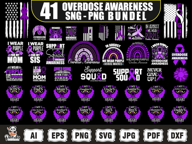 Overdose Awareness Svg Png Bundle, Overdose Purple Ribbon, Drug ...