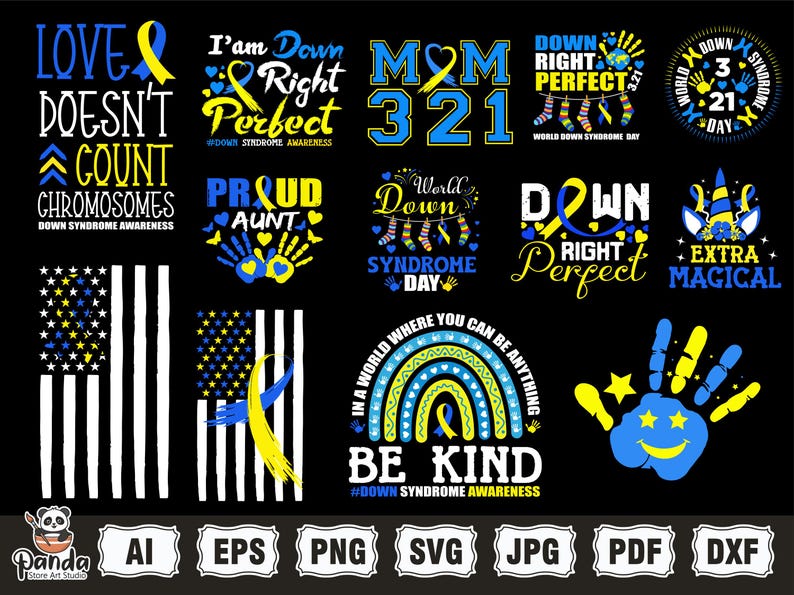 Down Syndrome SVG PNG Bundle, T21 Yellow Blue Ribbon Svg, Awareness ...