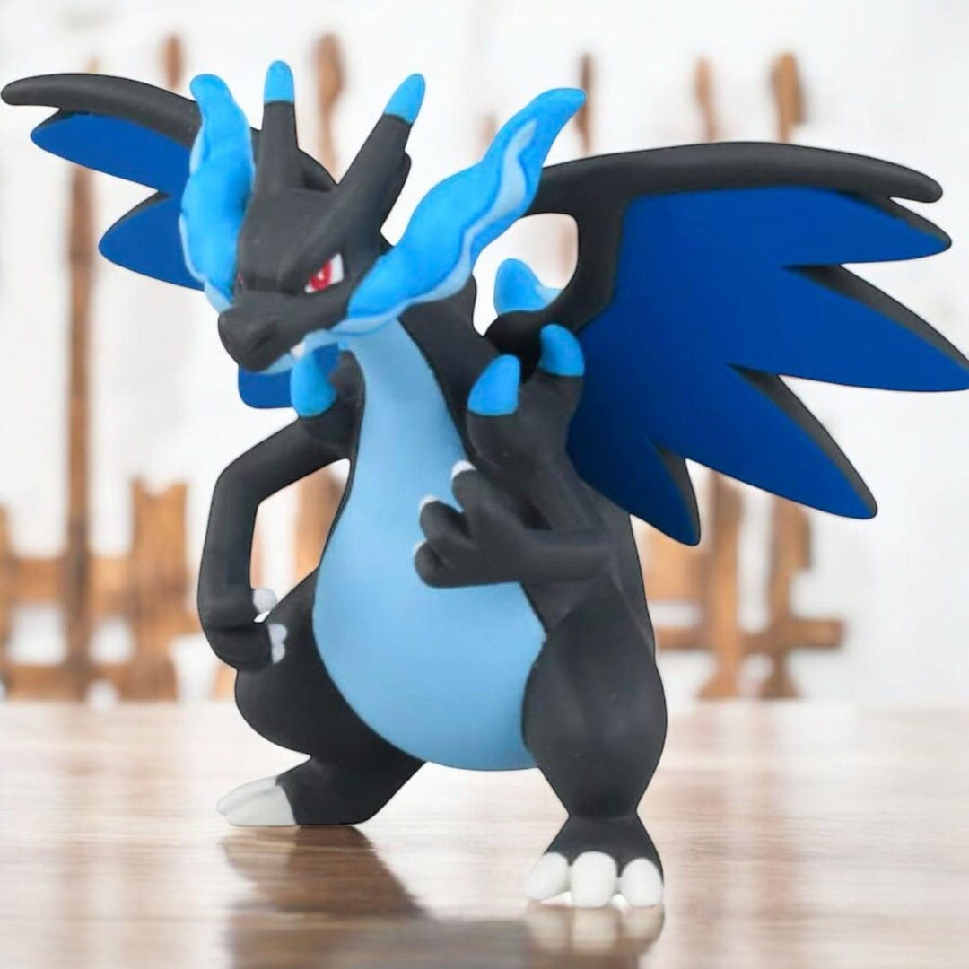 Mega Charizard X Figure - Pokémon Collectible Figurine - Black & Blue ...