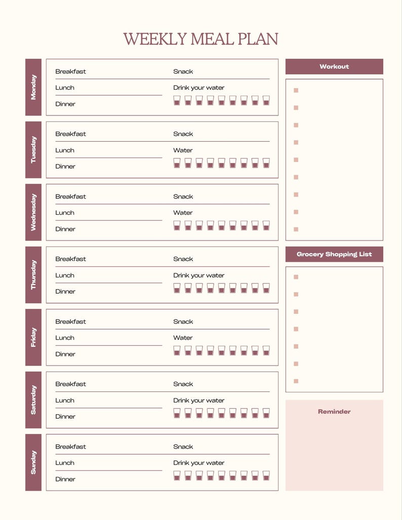 Meal Planner / Meal Tracker / Water Intake - Etsy