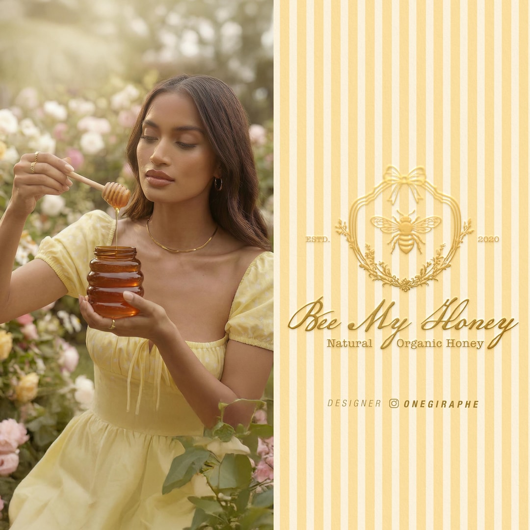 Honey Crest Logo | Romantic Logo | Flower Logo Crest | Bee Logo Premade ...