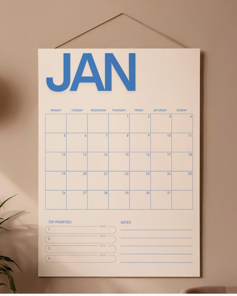 Blue Calender 2026 for Download - Etsy