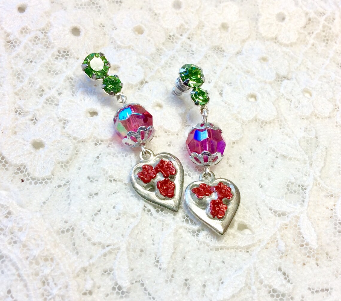 Fuschia Heart Earrings - Pretty Pink Heart Earrings - Feminine Heart ...