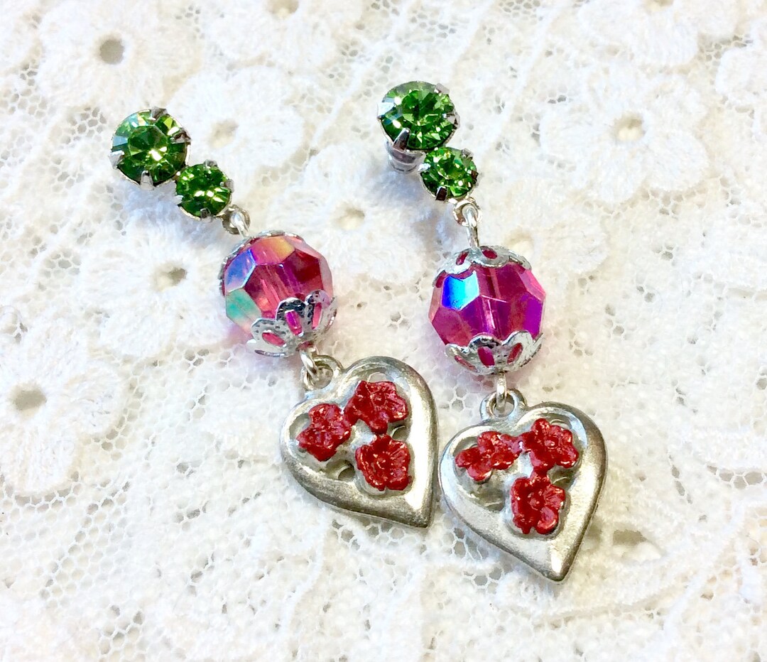 Fuschia Heart Earrings - Pretty Pink Heart Earrings - Feminine Heart ...