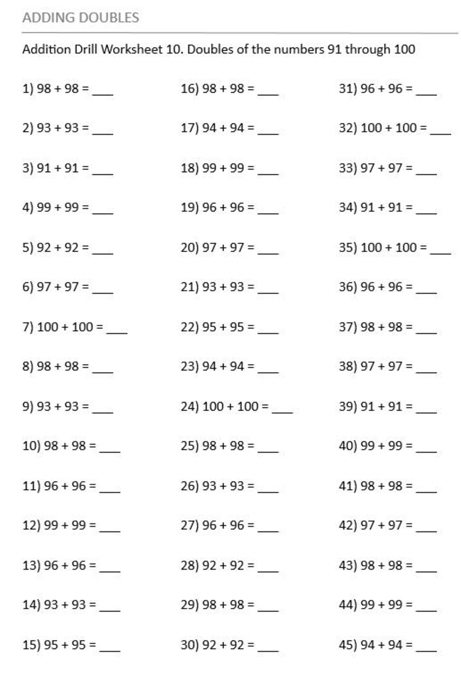 Printable Double Addition Worksheets | Math Practice for Kids | Instant ...