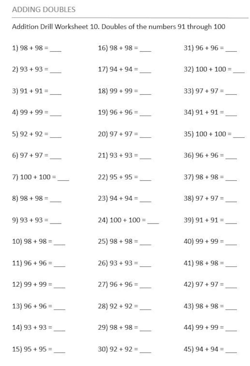 Printable Double Addition Worksheets | Math Practice for Kids | Instant ...