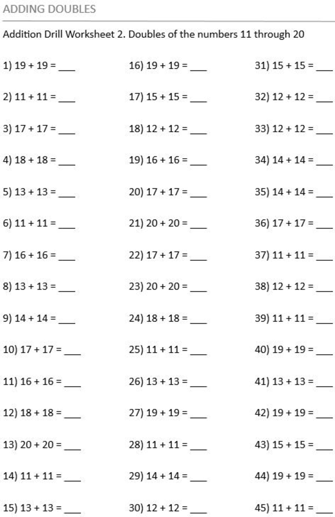 Printable Double Addition Worksheets | Math Practice for Kids | Instant ...