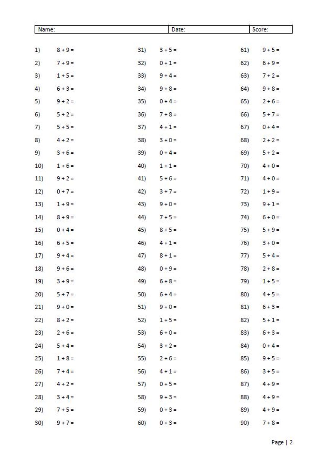 Printable Single-digit Addition Worksheets | Math Practice for Kids ...