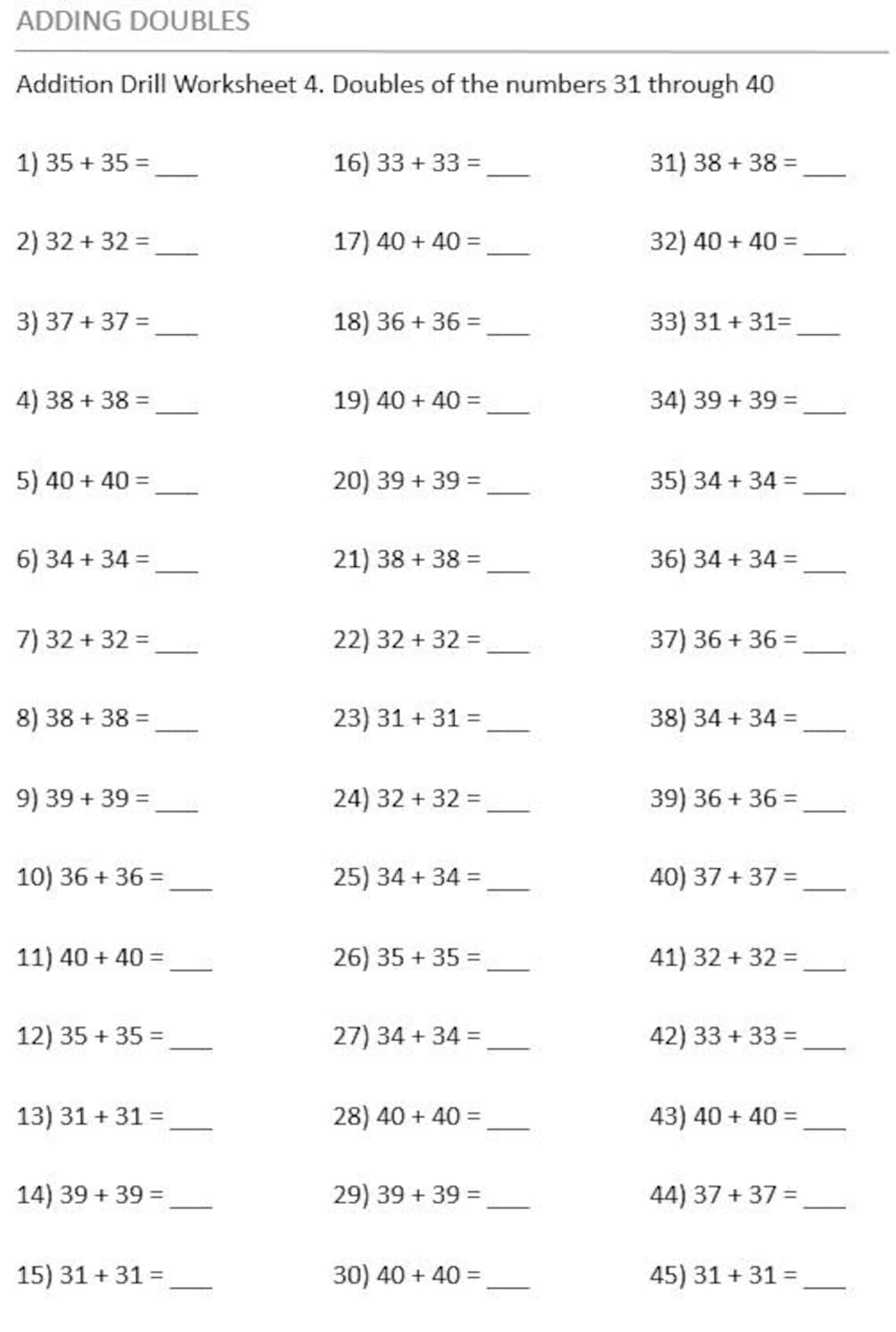 Printable Double Addition Worksheets | Math Practice for Kids | Instant ...