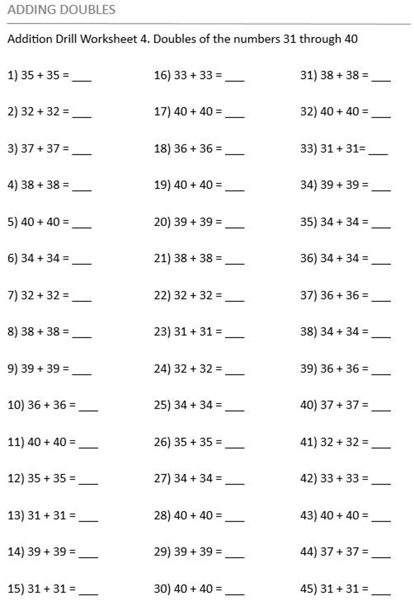 Printable Double Addition Worksheets | Math Practice for Kids | Instant ...