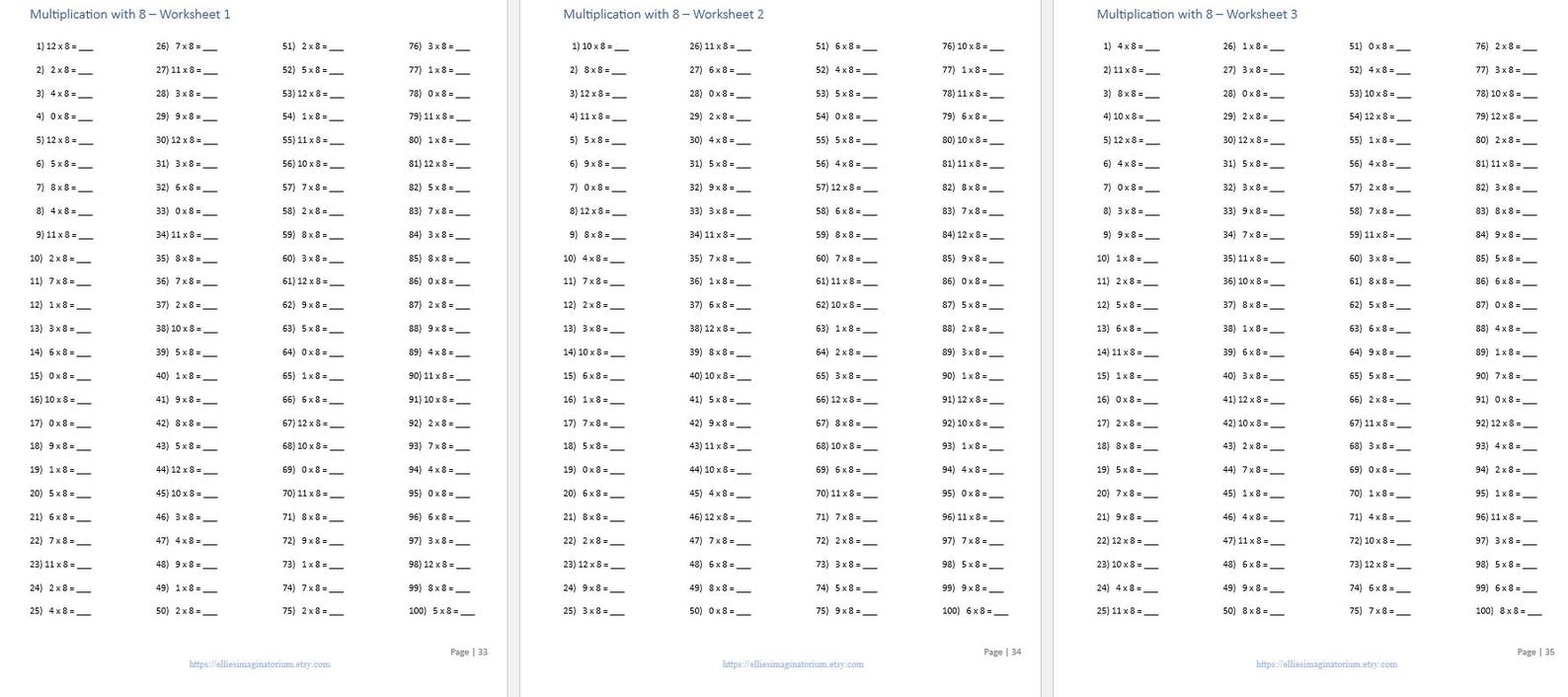 Multiplication Practice Worksheets (2-12) | 5 Worksheets for Each ...