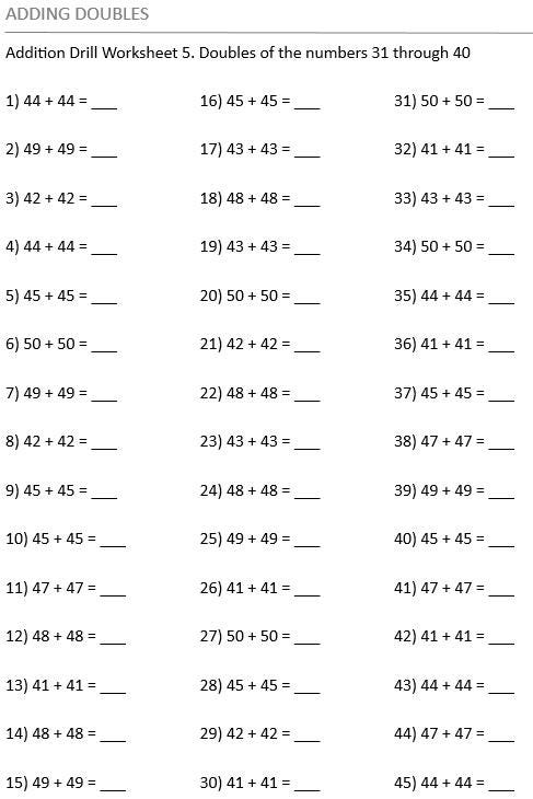 Printable Double Addition Worksheets | Math Practice for Kids | Instant ...