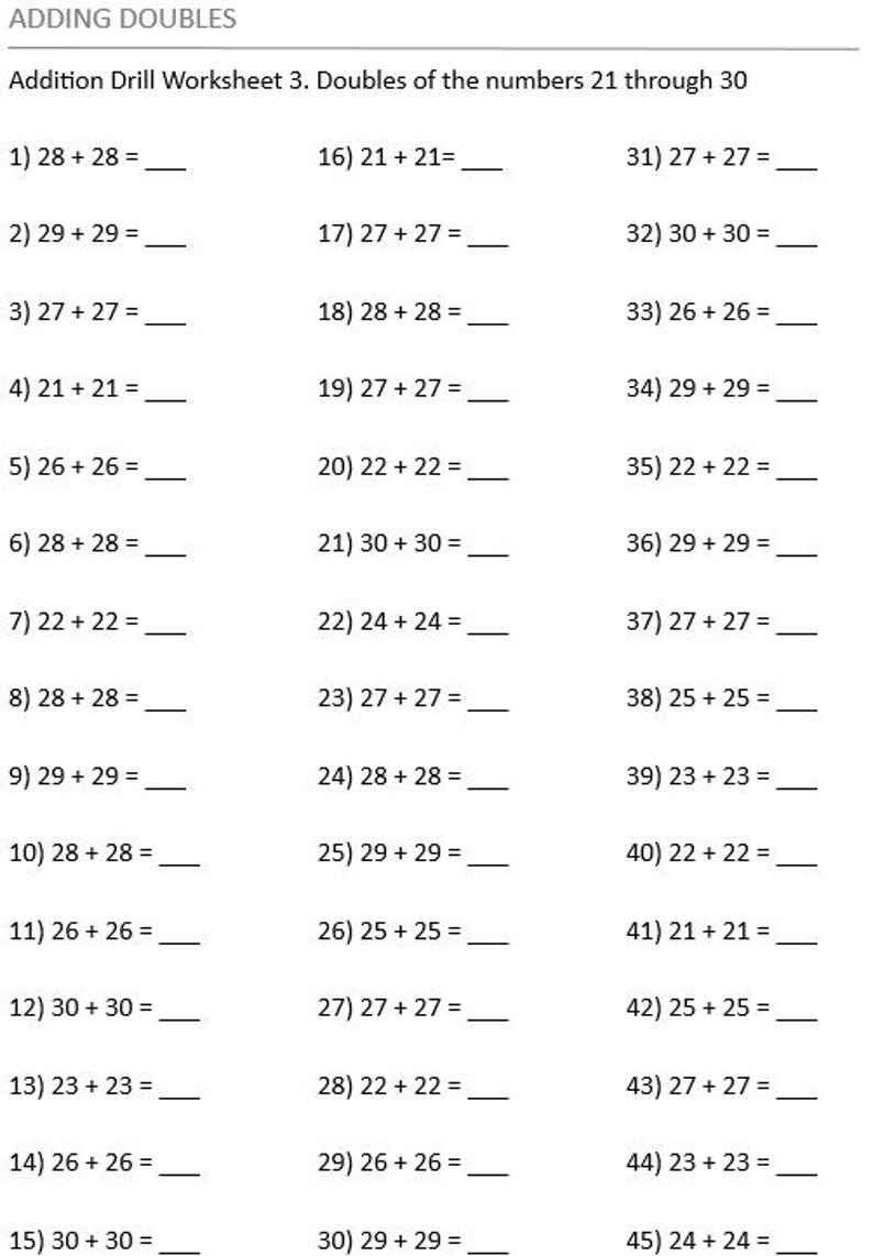 Printable Double Addition Worksheets | Math Practice for Kids | Instant ...