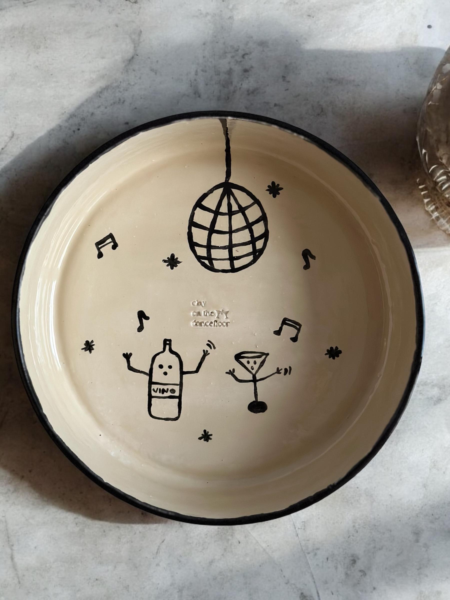 Handmade Ceramic Plate – Disco Party Theme – Fun Hand-drawn Pottery ...