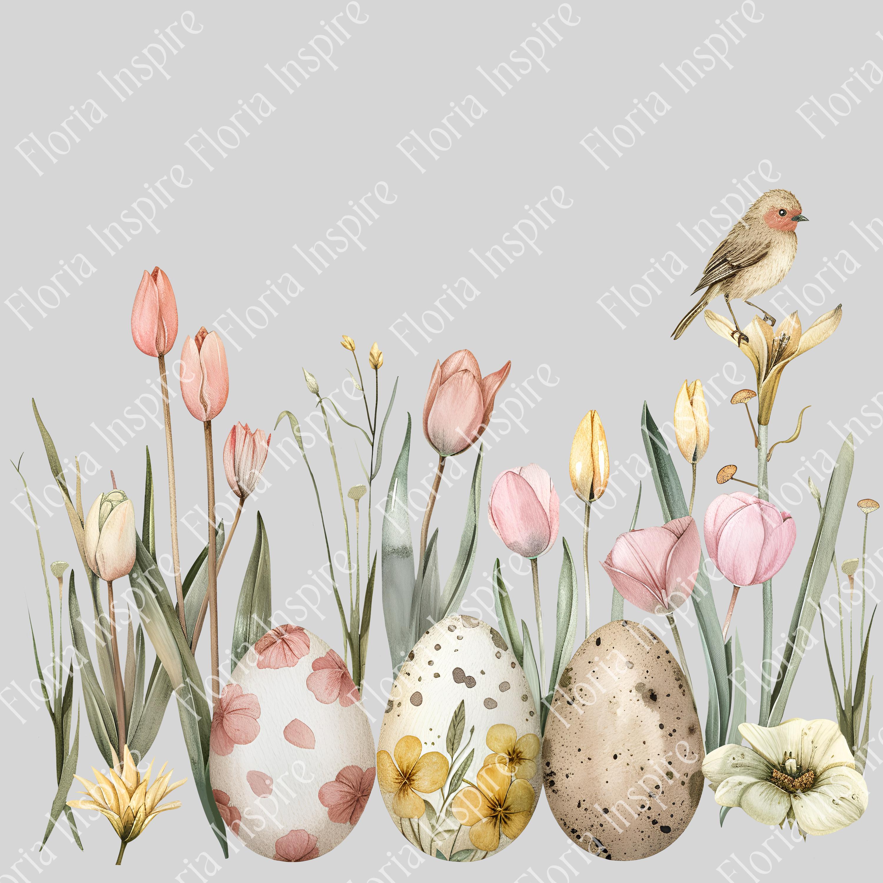 Watercolor Easter Tulips & Eggs Clipart Set: Digital Borders for Spring ...