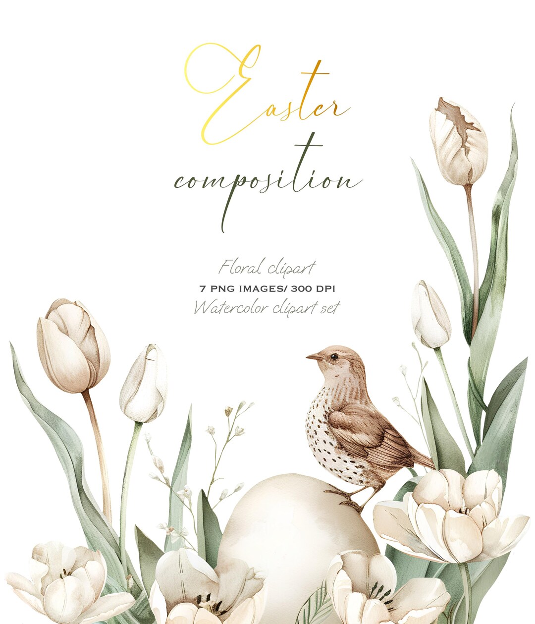 Easter Watercolor Tulip & Egg Clipart Set: Corner Compositions for ...
