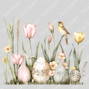 Watercolor Easter Tulips & Eggs Clipart Set: Digital Borders for Spring ...