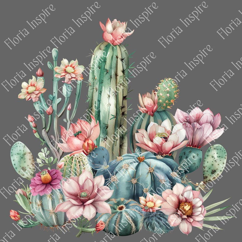 Watercolor Cactus & Succulent Borders: Boho Desert Floral Frames PNG ...