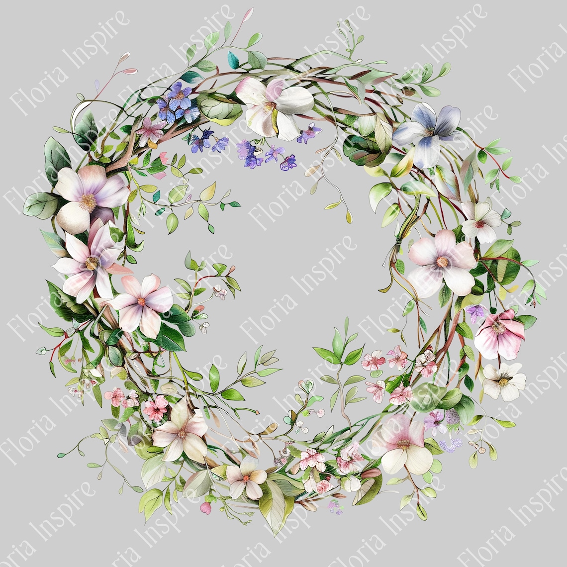 Watercolor Floral Wreaths & Bouquets: Spring Pastel Meadow Flowers for ...