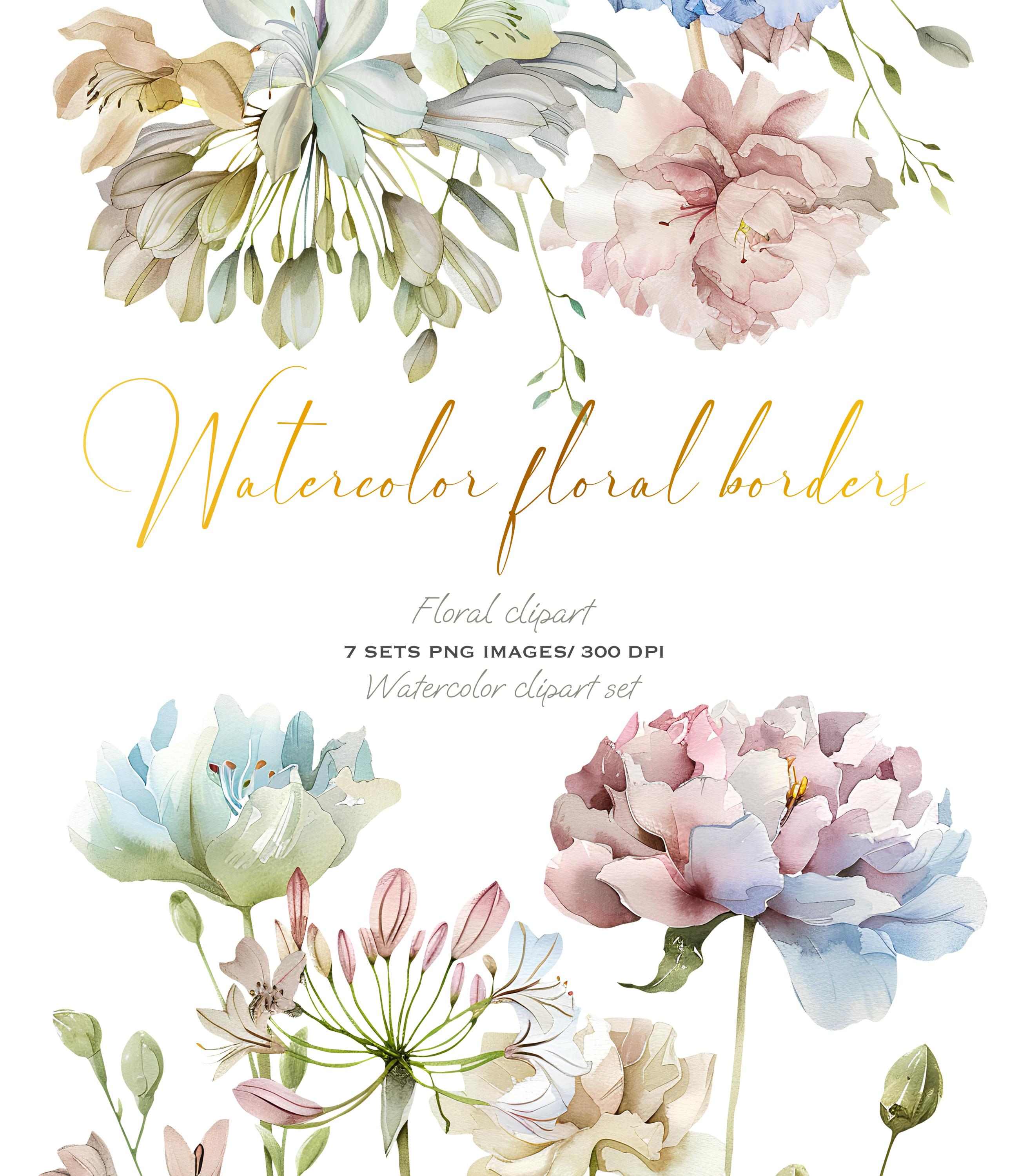 Elegant Watercolor Floral Borders: Peonies, Hydrangeas & Alstroemeria ...