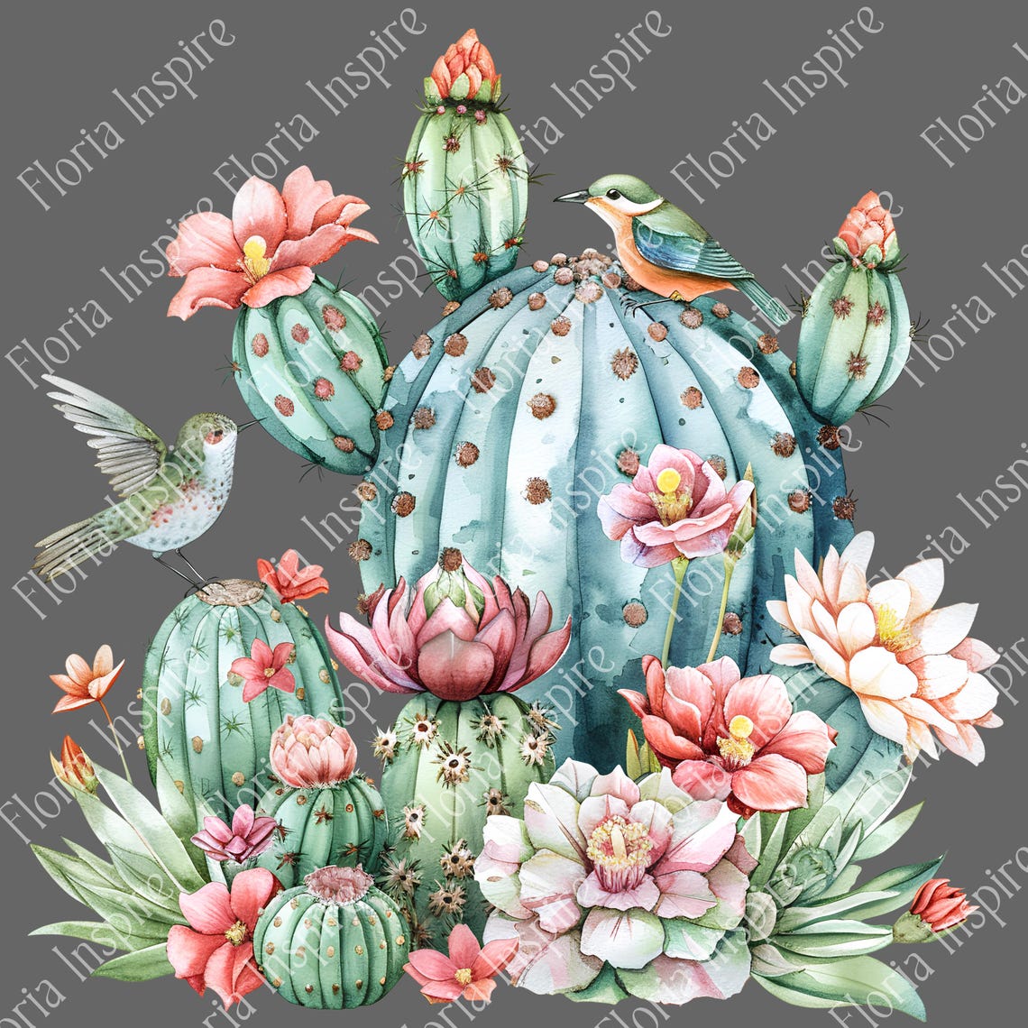 Watercolor Cactus & Succulent Borders: Boho Desert Floral Frames PNG ...