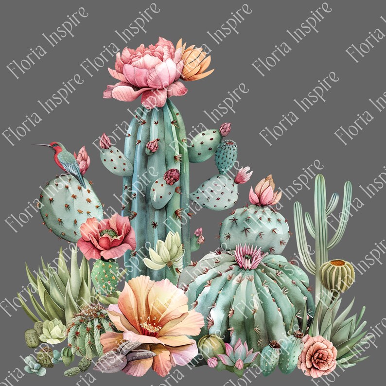 Watercolor Cactus & Succulent Borders: Boho Desert Floral Frames PNG ...