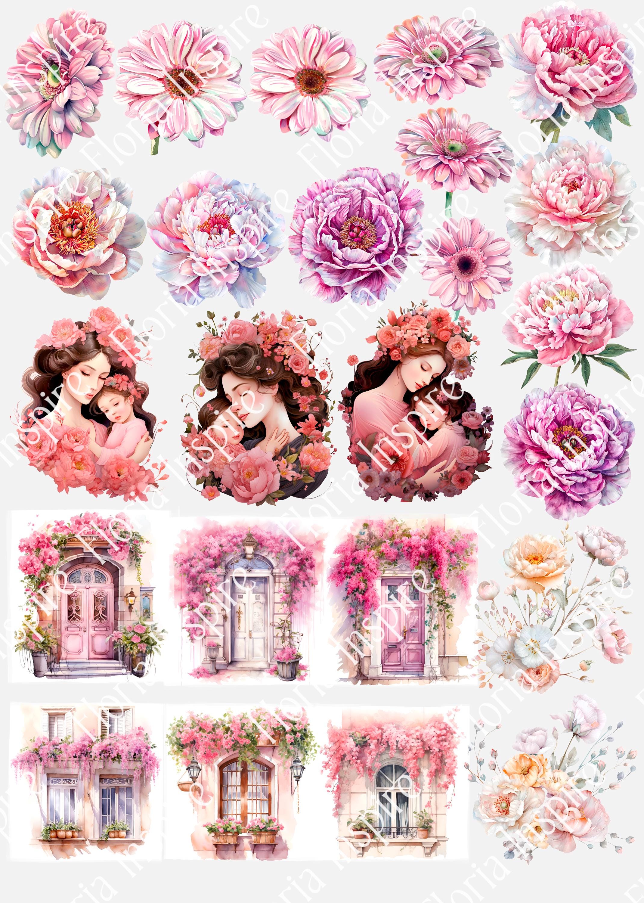 Watercolor Floral Clipart: 126 PNG Flowers & 7 Seamless Patterns for ...