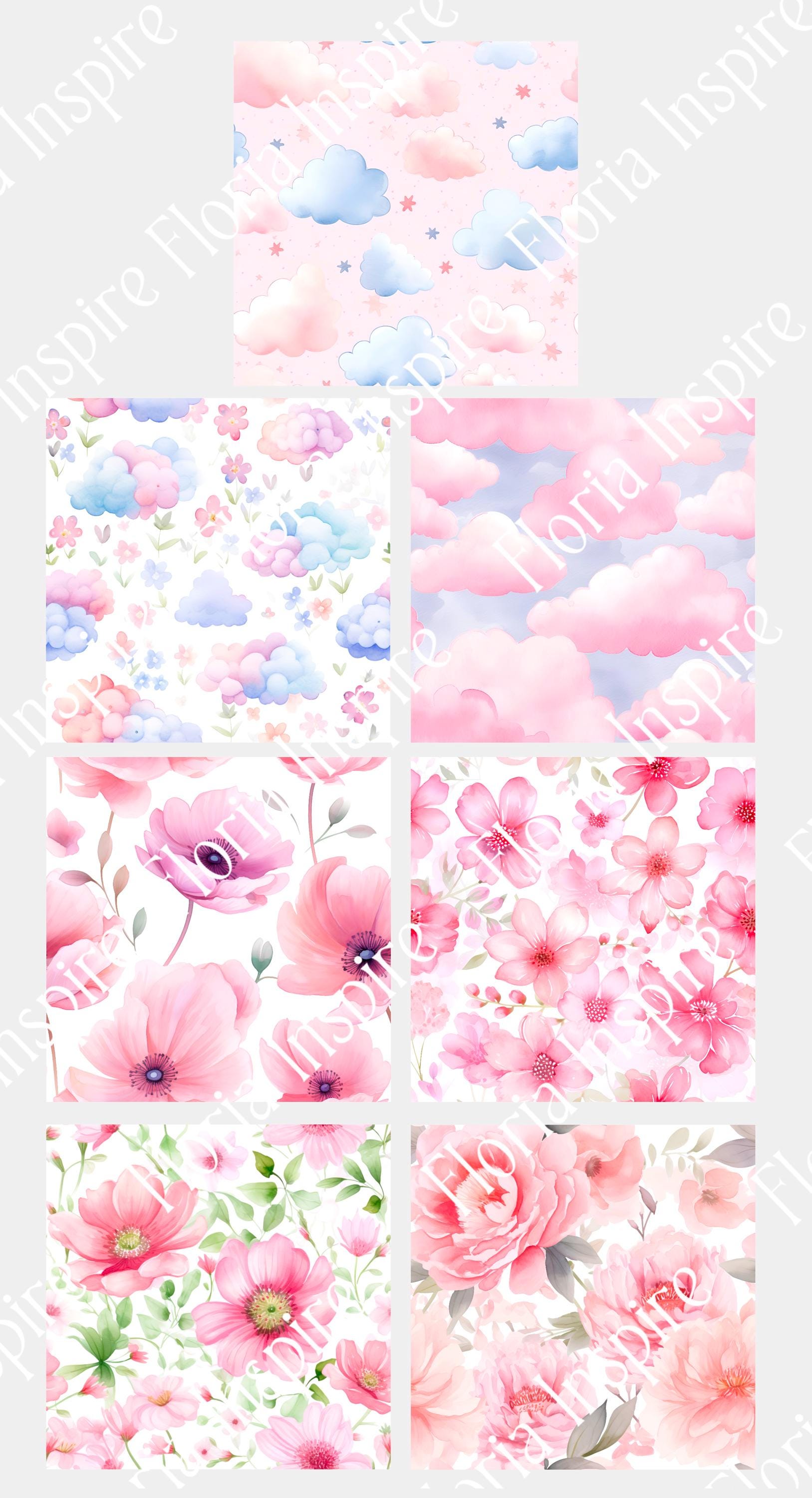 Watercolor Floral Clipart: 126 PNG Flowers & 7 Seamless Patterns for ...