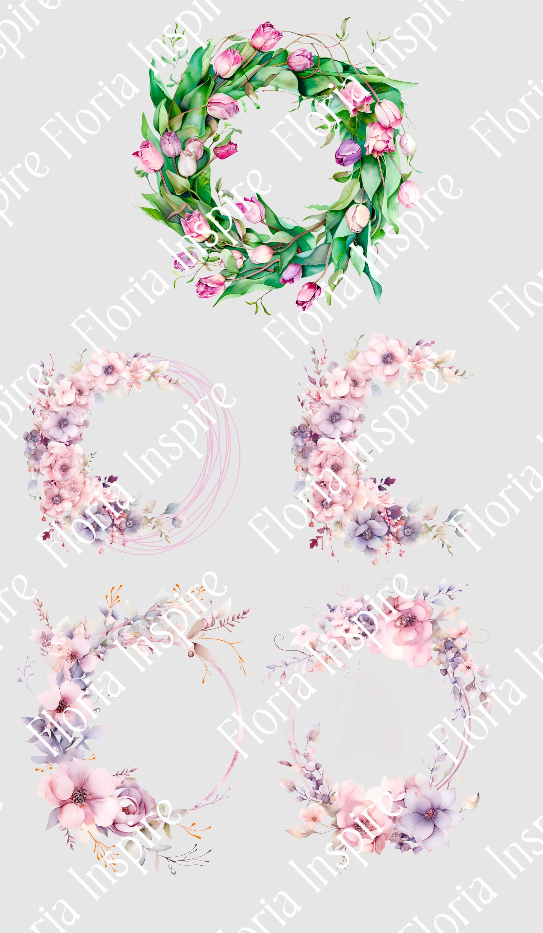Watercolor Floral Clipart: 126 PNG Flowers & 7 Seamless Patterns for ...