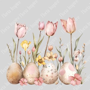 Watercolor Easter Tulips & Eggs Clipart Set: Digital Borders for Spring ...