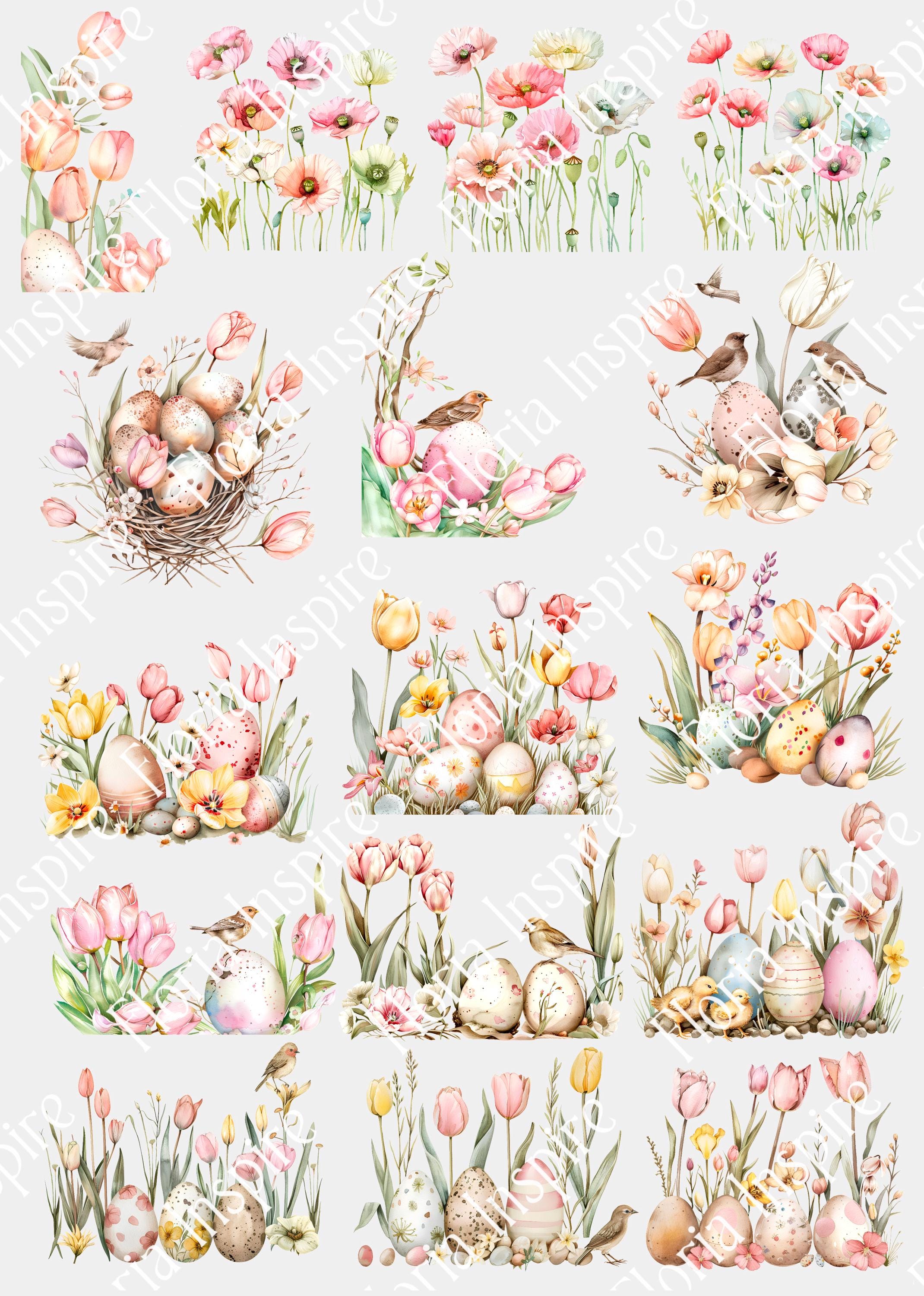 Watercolor Floral Clipart: 126 PNG Flowers & 7 Seamless Patterns for ...