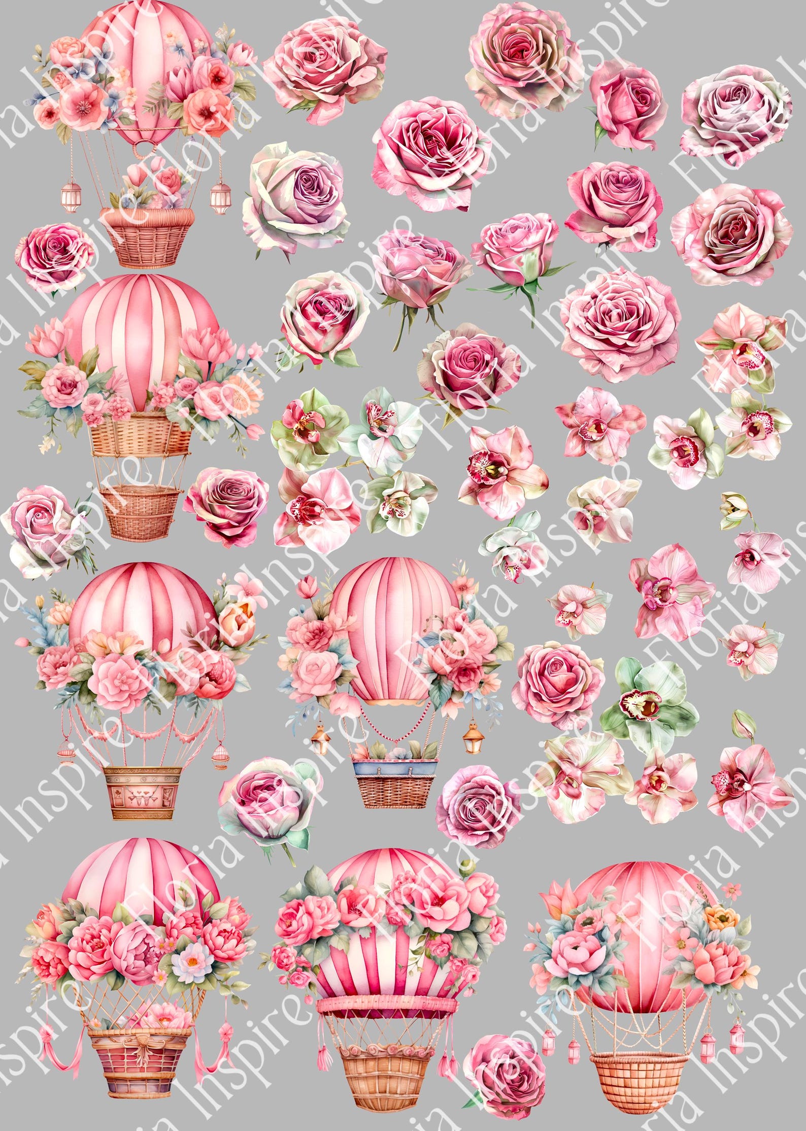 Watercolor Floral Clipart: 126 PNG Flowers & 7 Seamless Patterns for ...