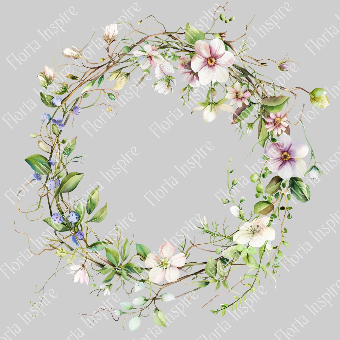 Watercolor Floral Wreaths & Bouquets: Spring Pastel Meadow Flowers for ...