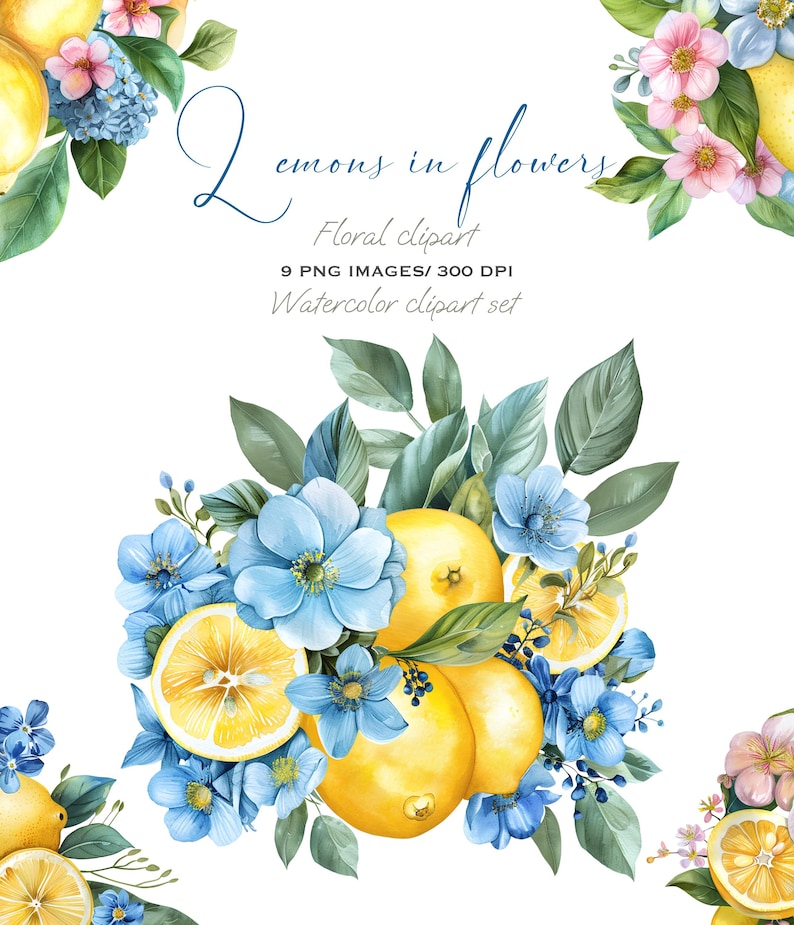 Watercolor Lemon Floral Botanical Wall Art Print - Citrus Kitchen Decor ...